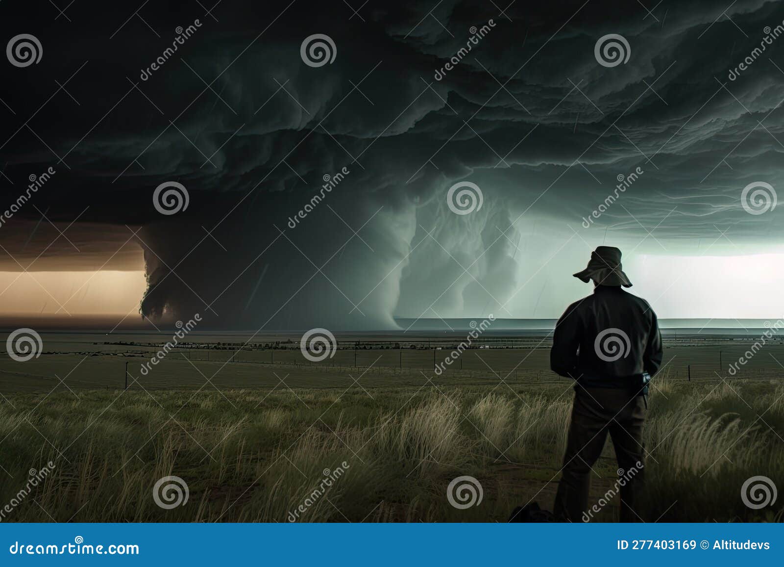 Storm Chaser Standing in the Eye of the Storm, Surrounded by Eerie ...