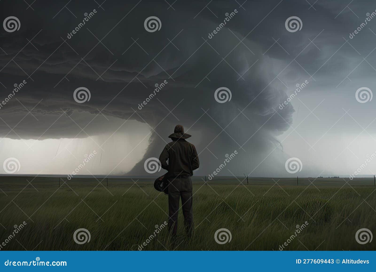 Storm Chaser Standing in the Eye of the Storm, Surrounded by Eerie ...