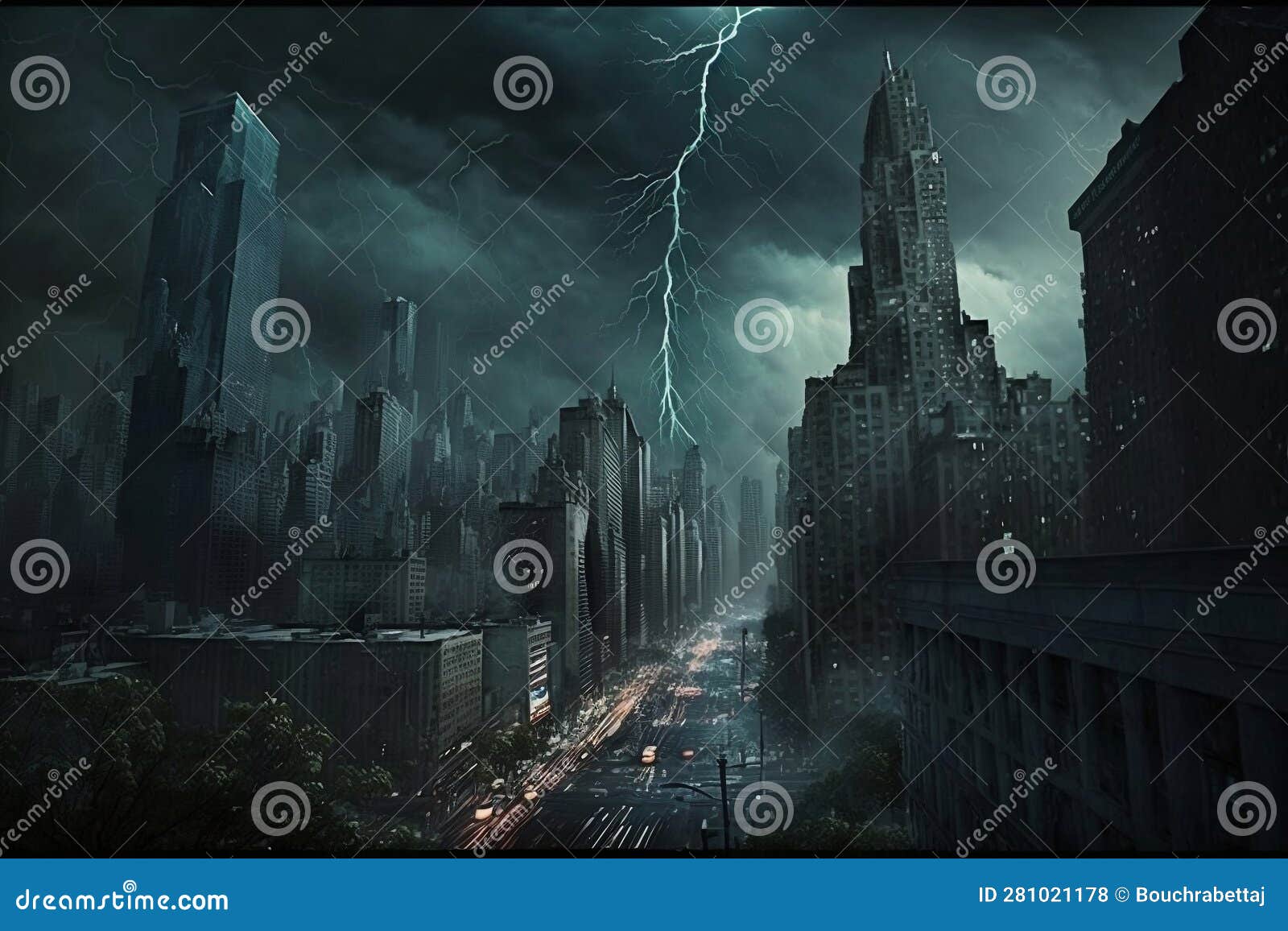 Storm in the City, City Stormy Weather Stock Illustration ...