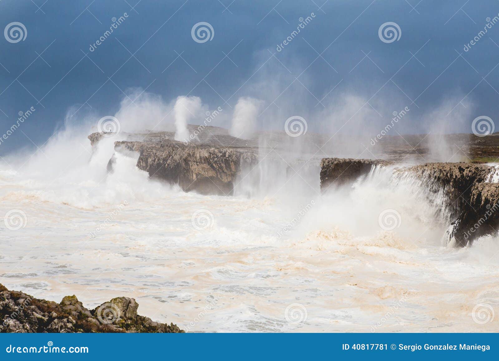 Storm on the Cliff, Bufones Stock Image - Image of environment, energy ...