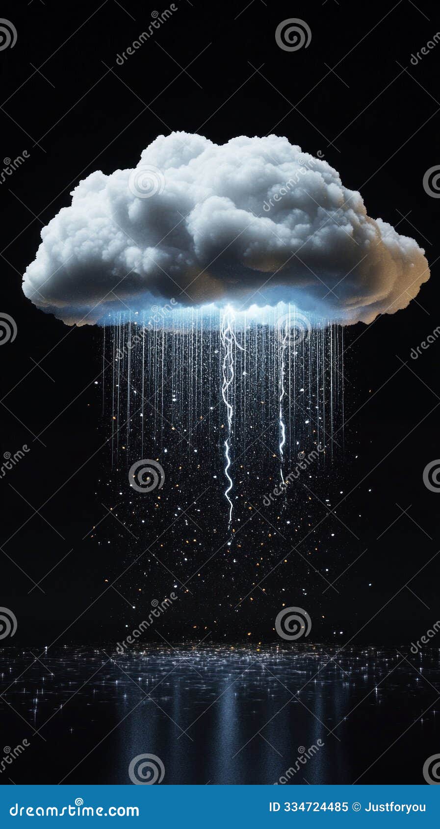 Storm Cloud with Lightning and Rain on Dark Background Stock ...