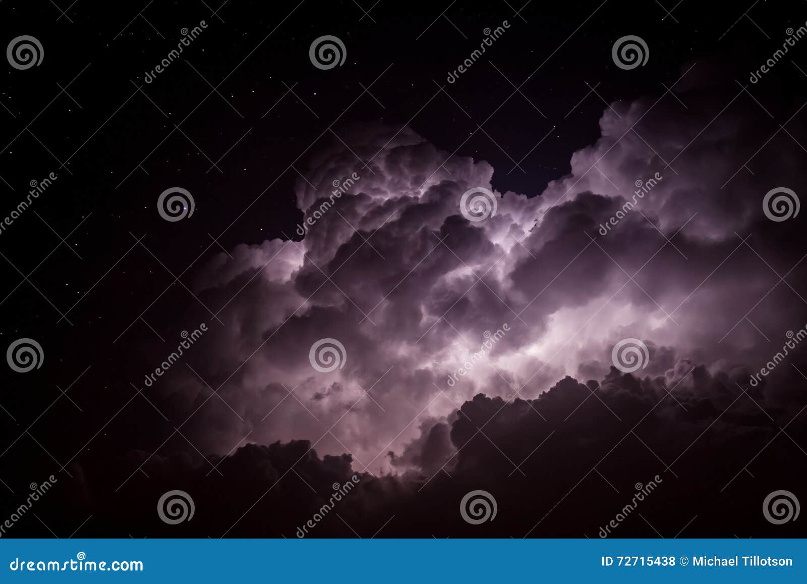 Storm Cloud Lit Up by Lightning at Night Stock Photo - Image of dark ...