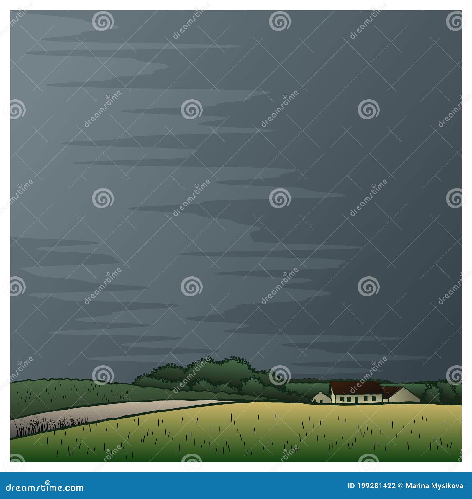 Storm Cloud. Rural Landscape Stock Vector - Illustration of meadow ...