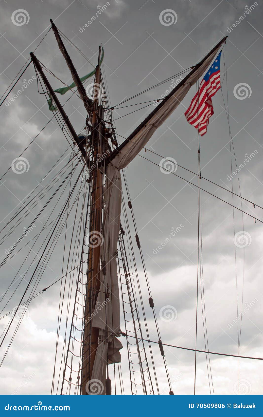 Spars And Shrouds Of A Historical Classic Frigate Ship Holding Rigging ...