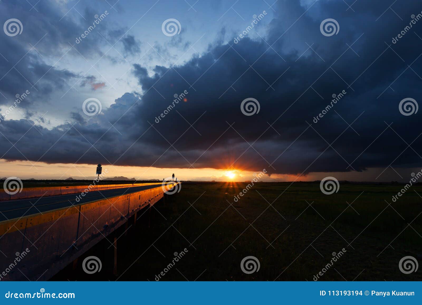 Storm Clouds in the Morning Over Bridge. Stock Photo - Image of ...