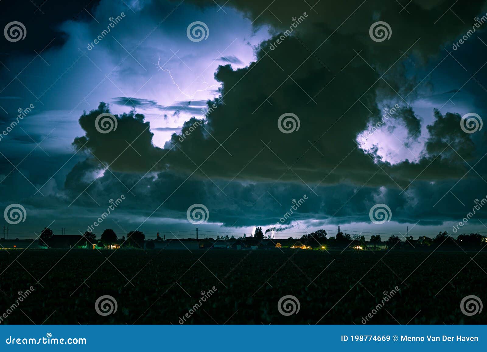 Storm Clouds at Night with Distant Lightning Bolts Stock Image - Image ...
