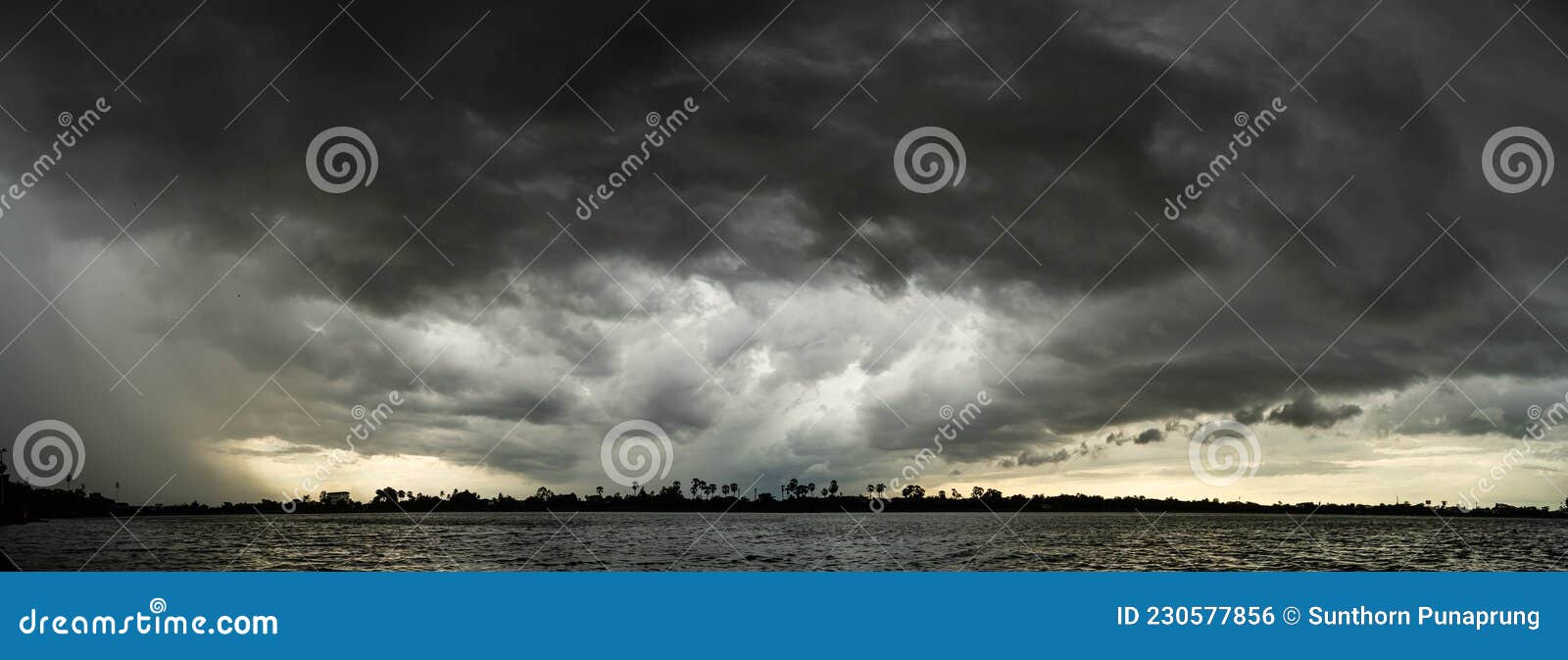 Storm Clouds with the Rain Over the River Stock Photo - Image of ...