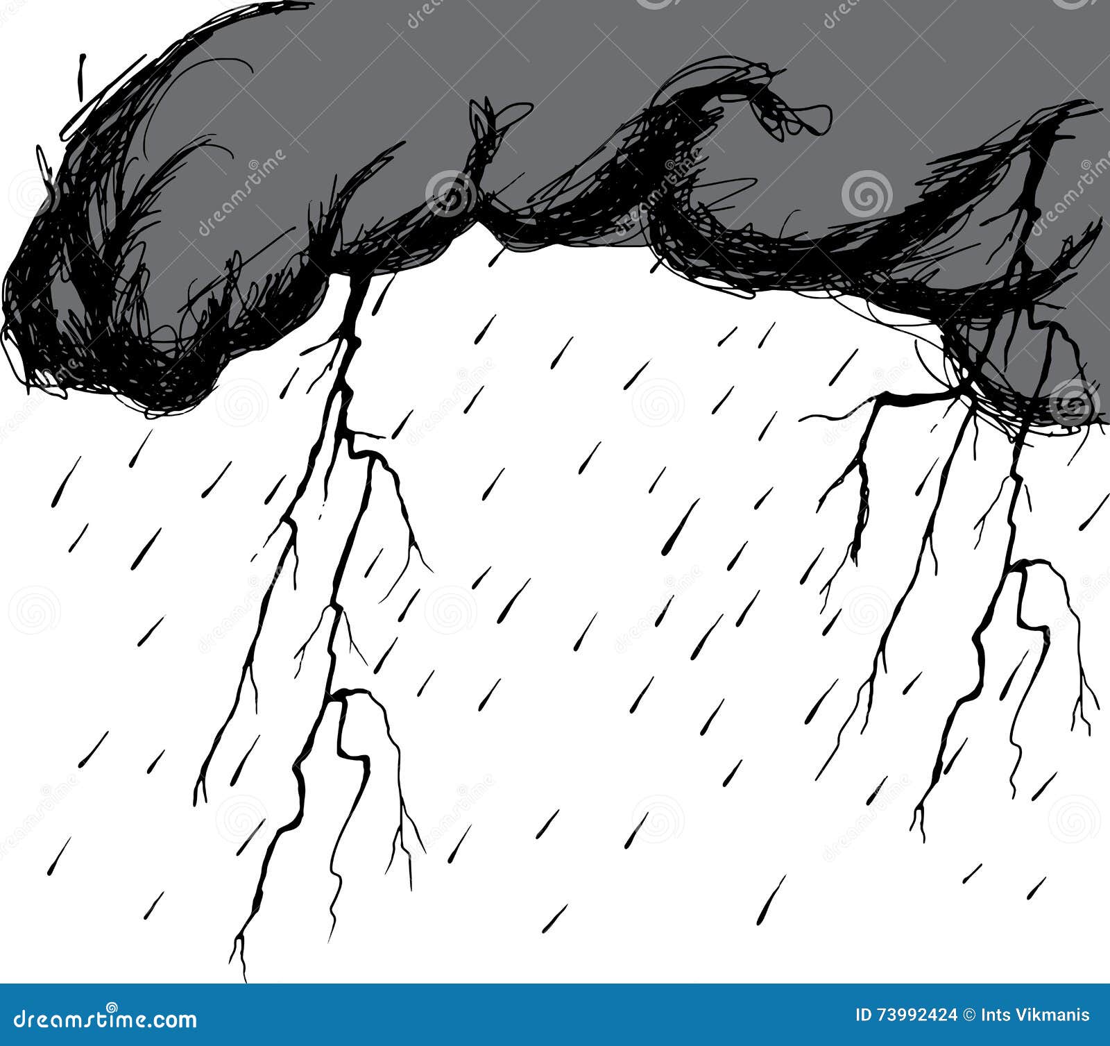 Storm Clouds with Raindrops and Thunderbolt Flashes Stock Vector ...