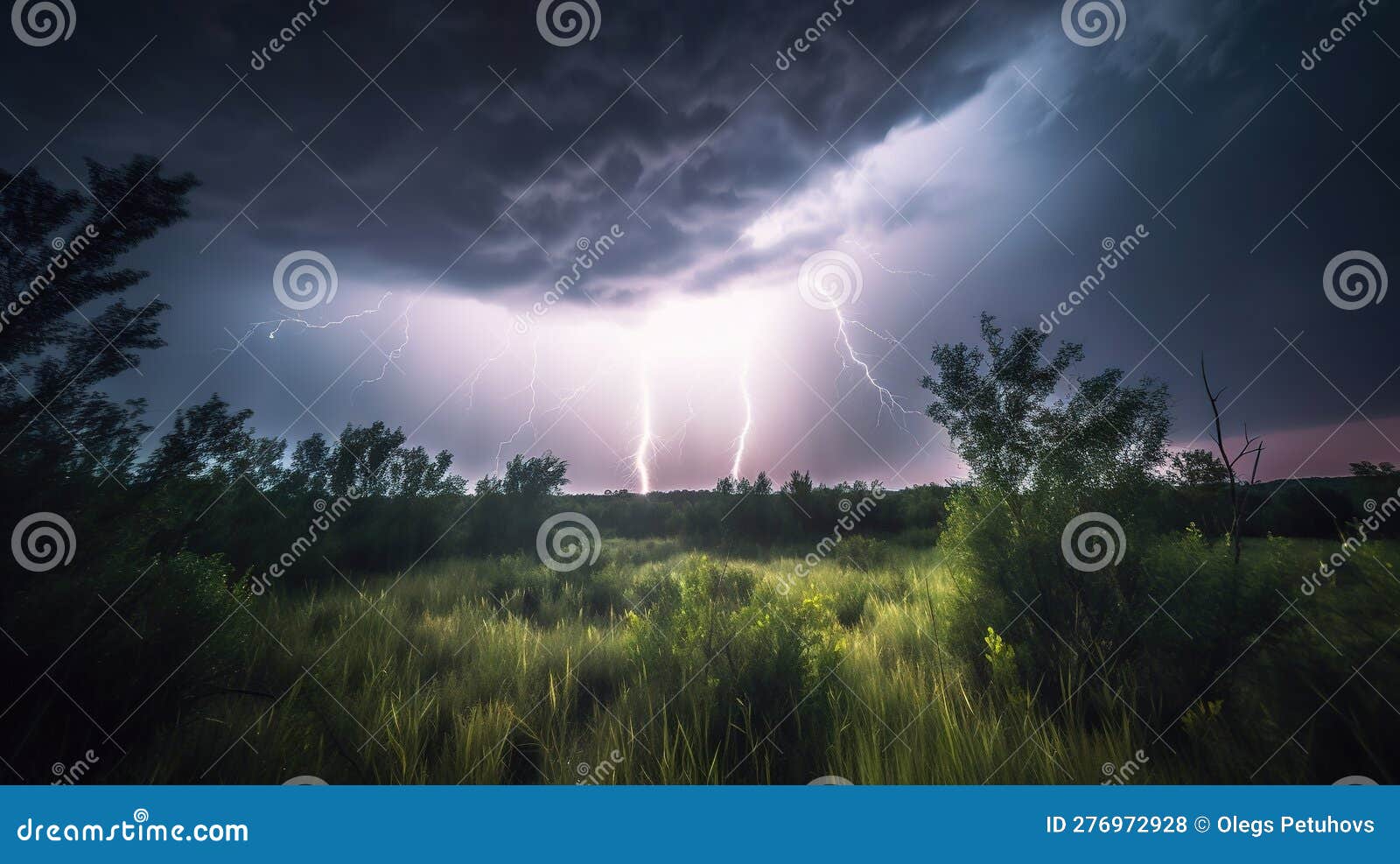 A Storm is Coming Over a Field with Trees and Grass Stock Illustration ...