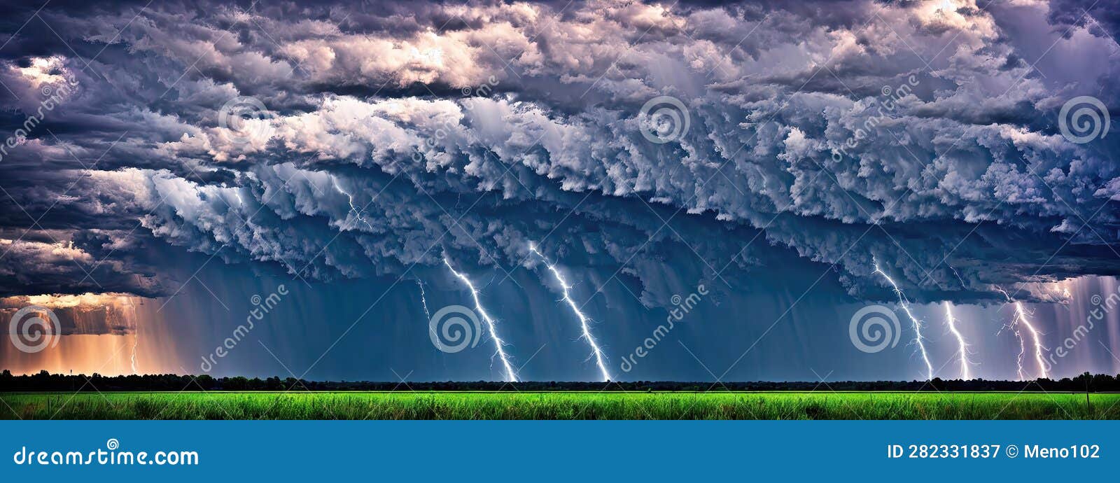 A Storm is Coming Over a Green Field Stock Illustration - Illustration ...