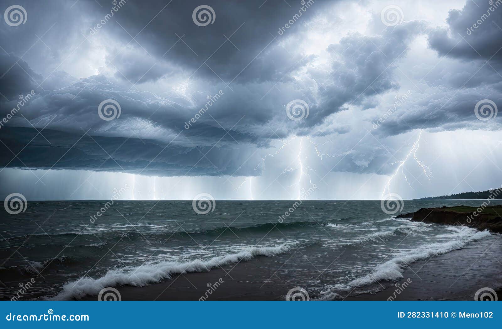 A Storm is Coming Over the Ocean and a Beach Stock Illustration ...
