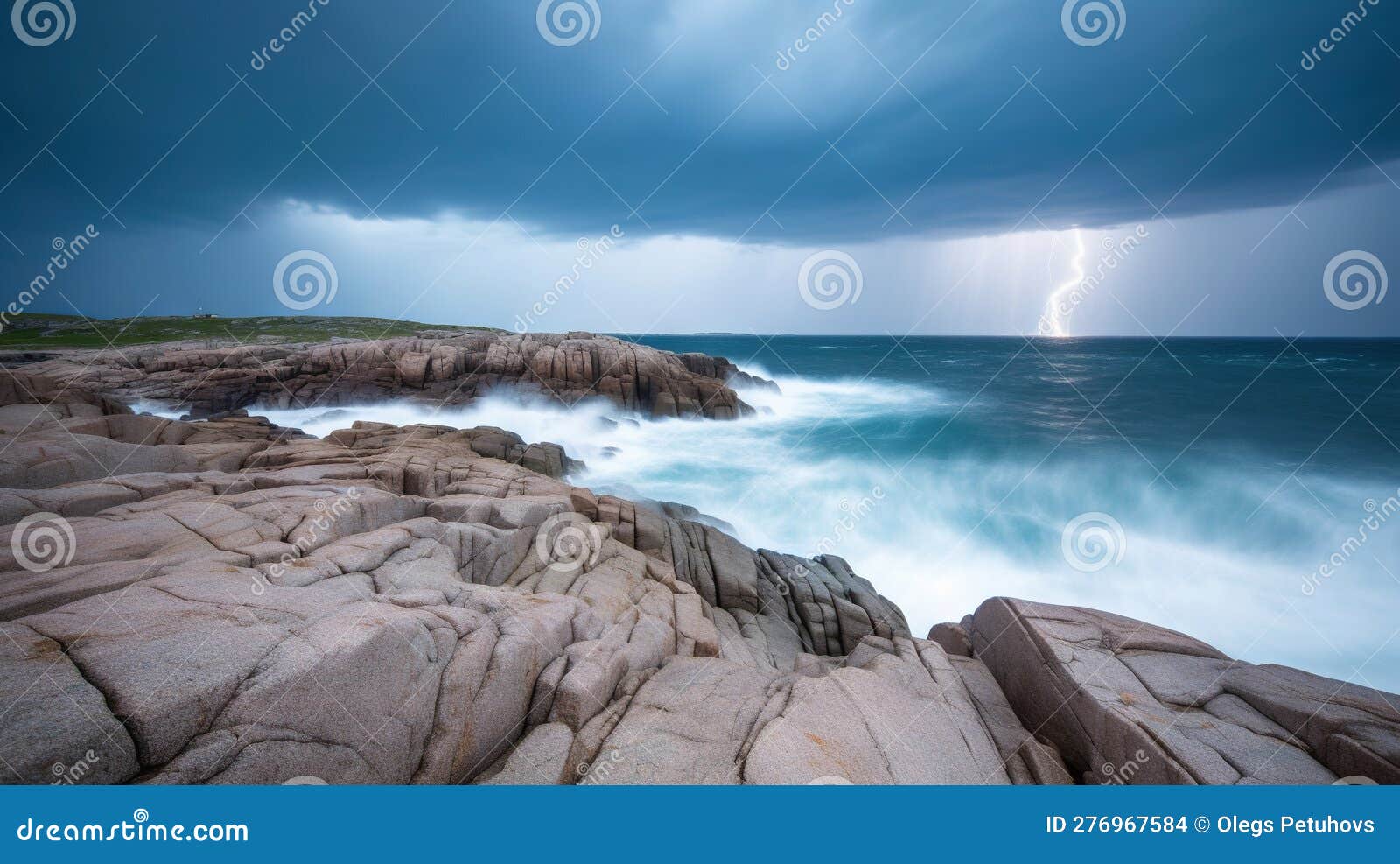 A Storm is Coming Over the Ocean with a Lightning Bolt in the Distance ...