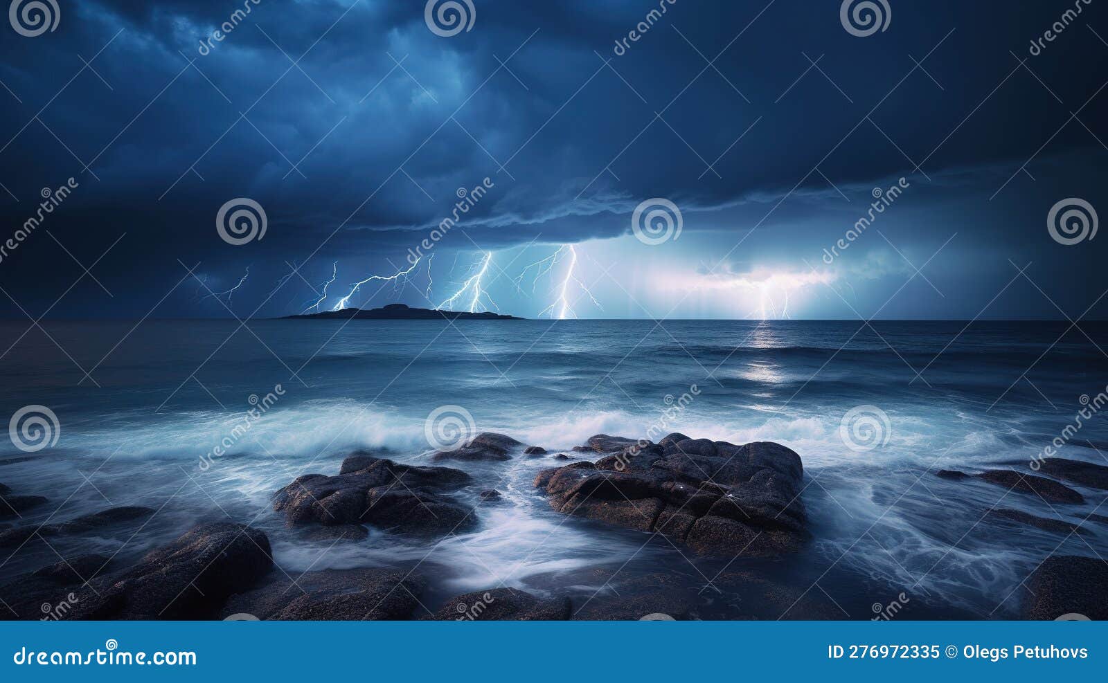 A Storm is Coming Over the Ocean with Rocks in the Foreground Stock ...