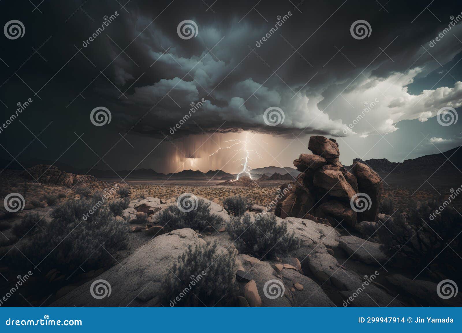 Desert With Dramatic Sunset, The Sky Ablaze With Stunning Colors Stock ...