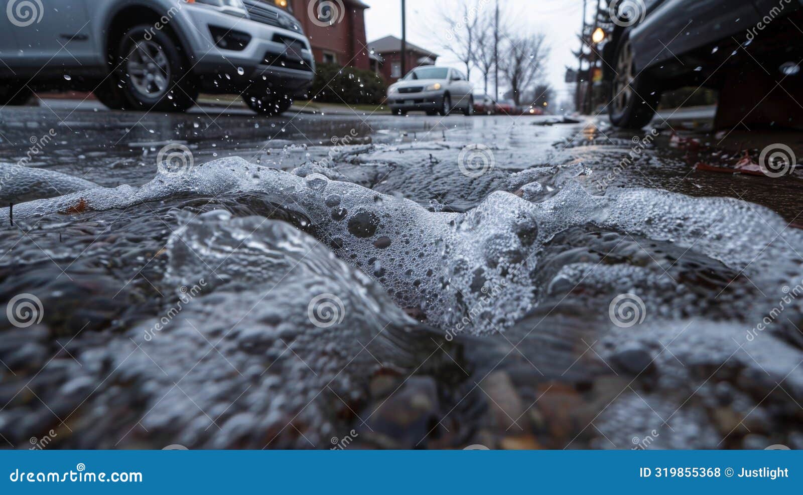 The Storm Drains Overflow with Melting Hail Creating Mini Rivers in the ...