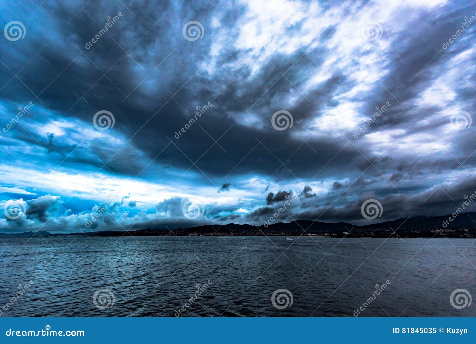 Storm Dramatic Clouds Over Land View from Sea Stock Image - Image of ...