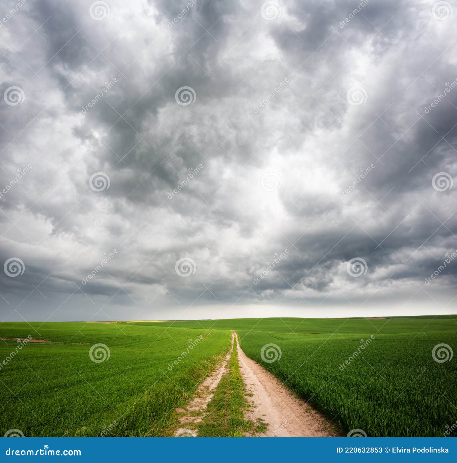 Storm in the Field. Beautiful Dramatic Landscape with Heavy Dark Clouds ...