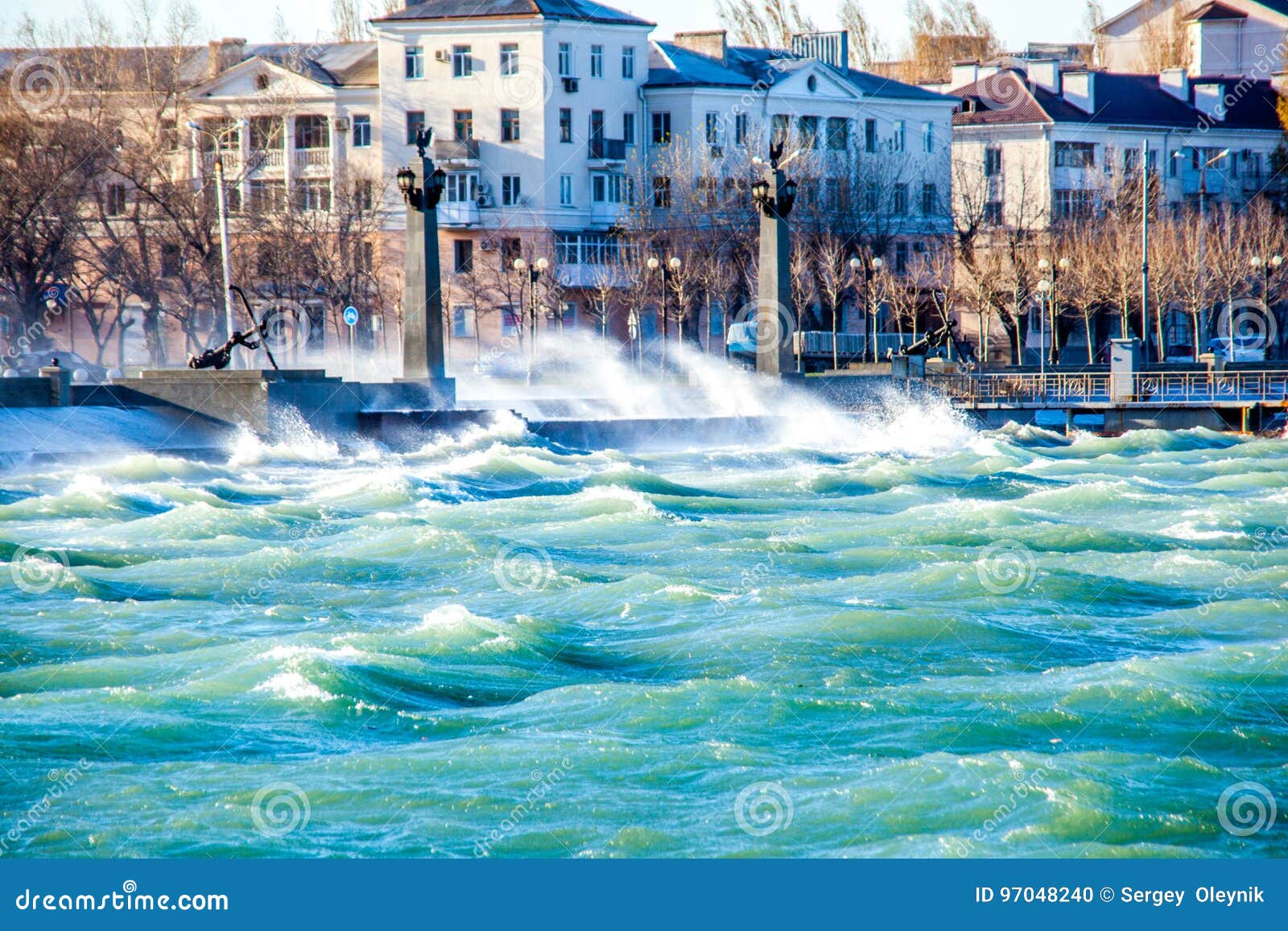 Storm in the harbor. stock photo. Image of beach, wave - 97048240
