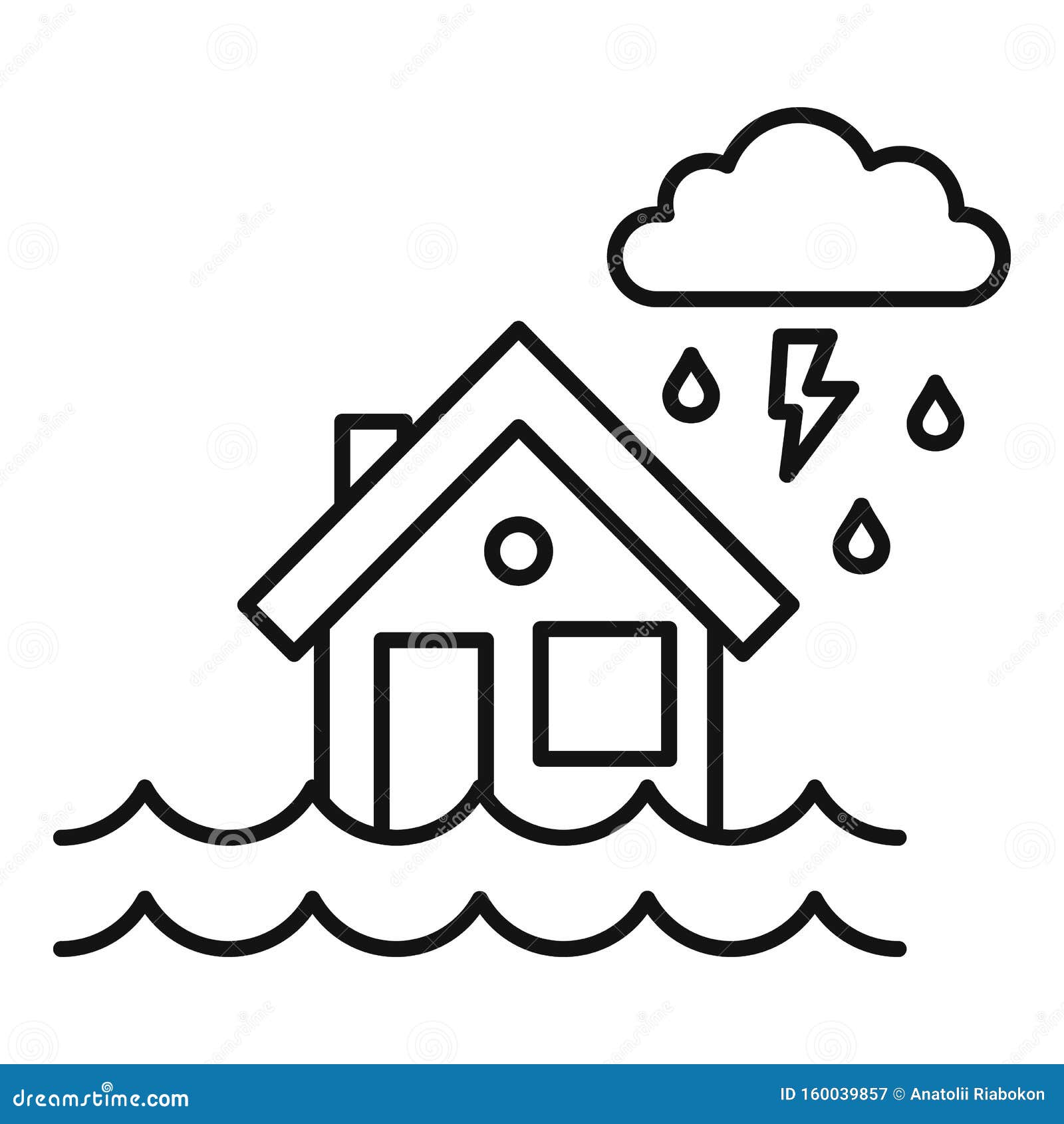 Storm House Flood Icon, Outline Style Stock Vector - Illustration of ...