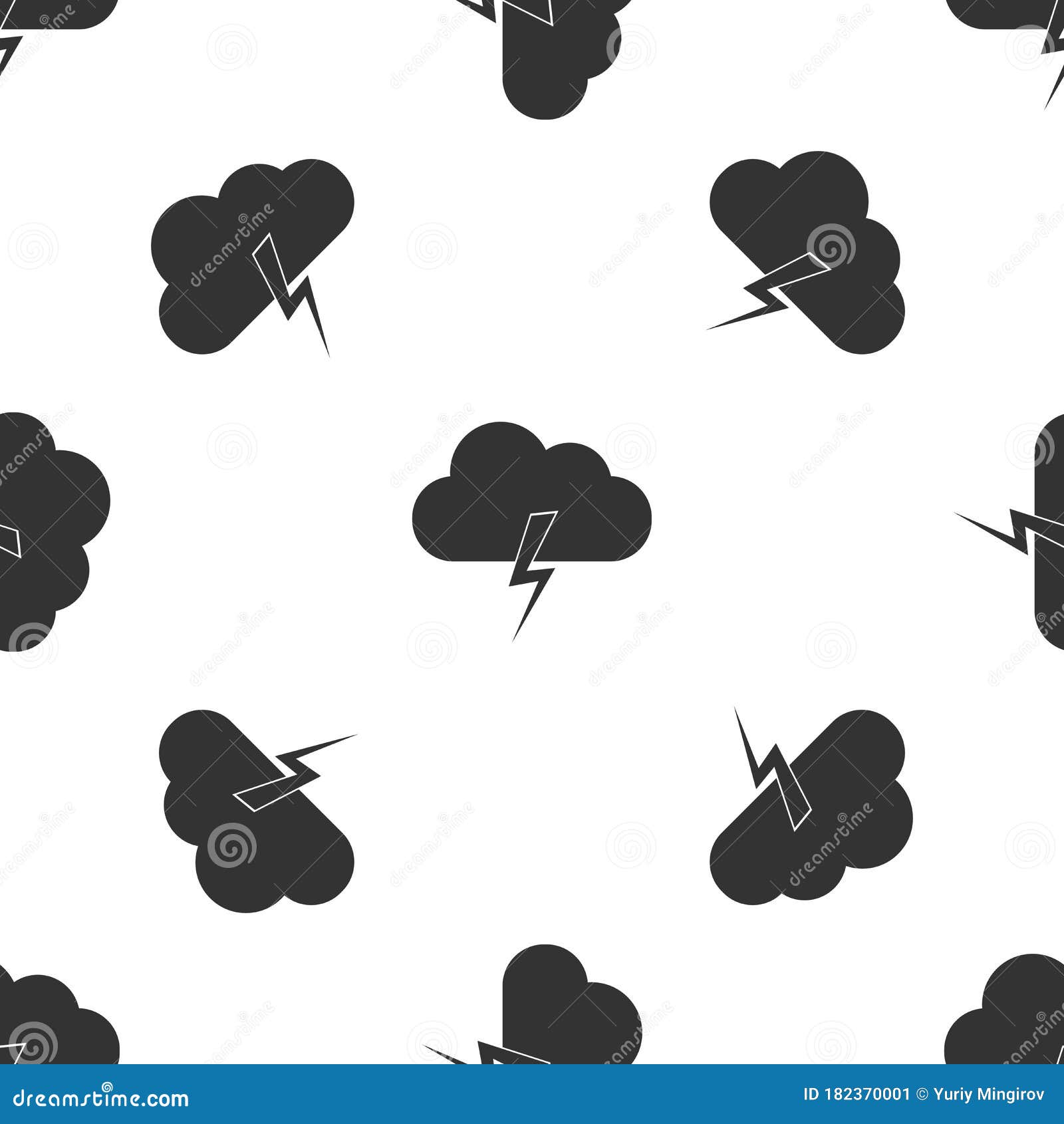 Storm Icon Seamless Pattern on White Background. Cloud and Lightning ...