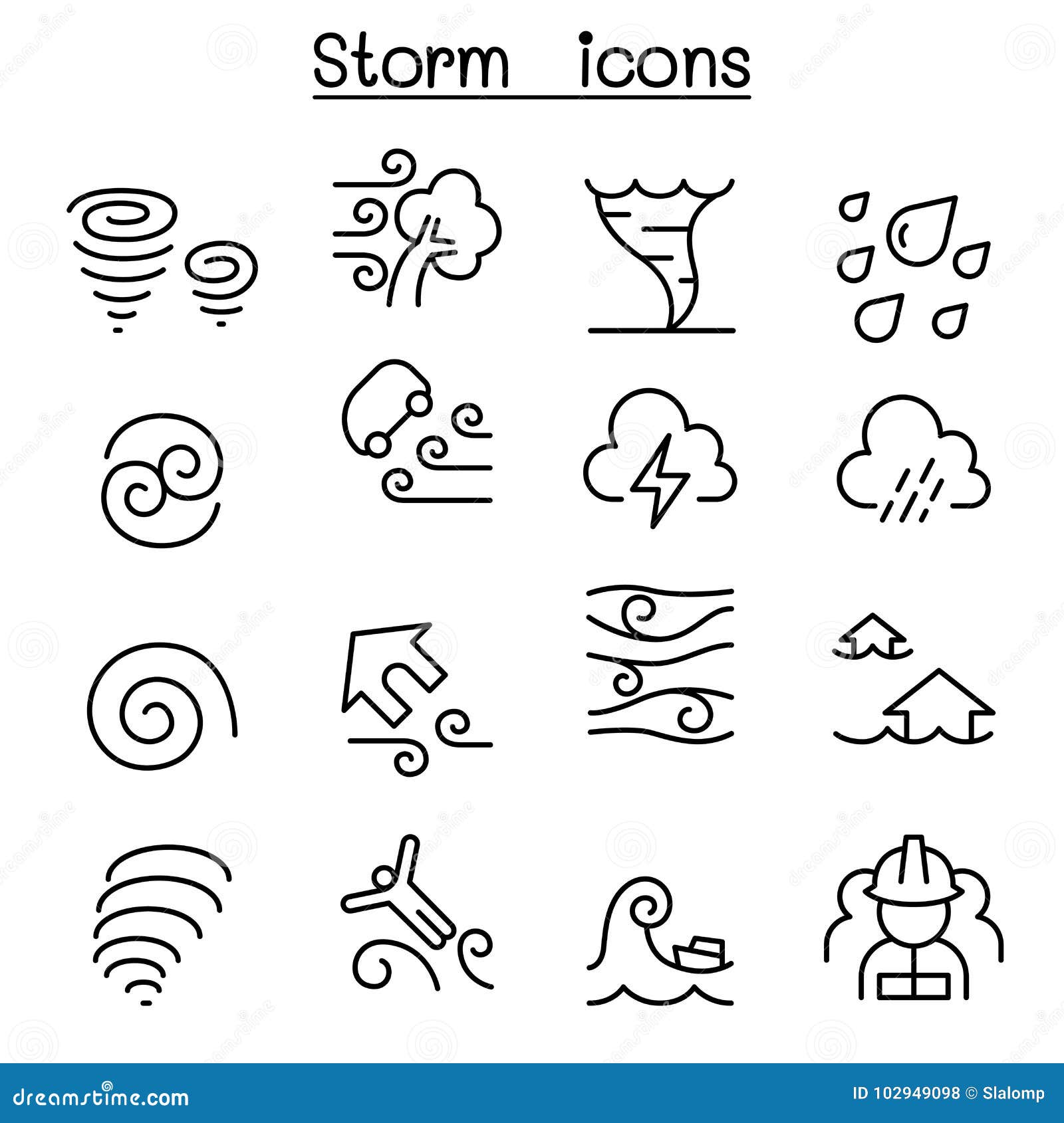 Storm Icon Set in Thin Line Style Stock Vector - Illustration of design ...