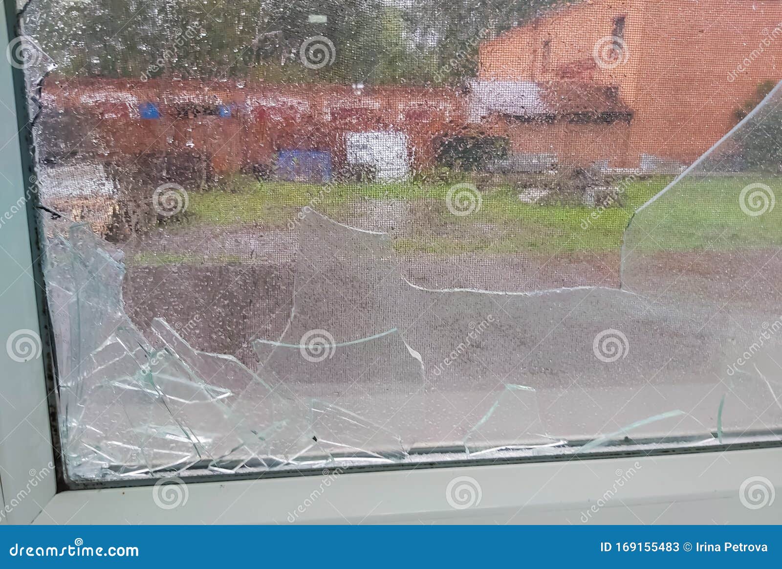 The Storm Left a Broken Window with Shards of Glass Stock Image - Image ...