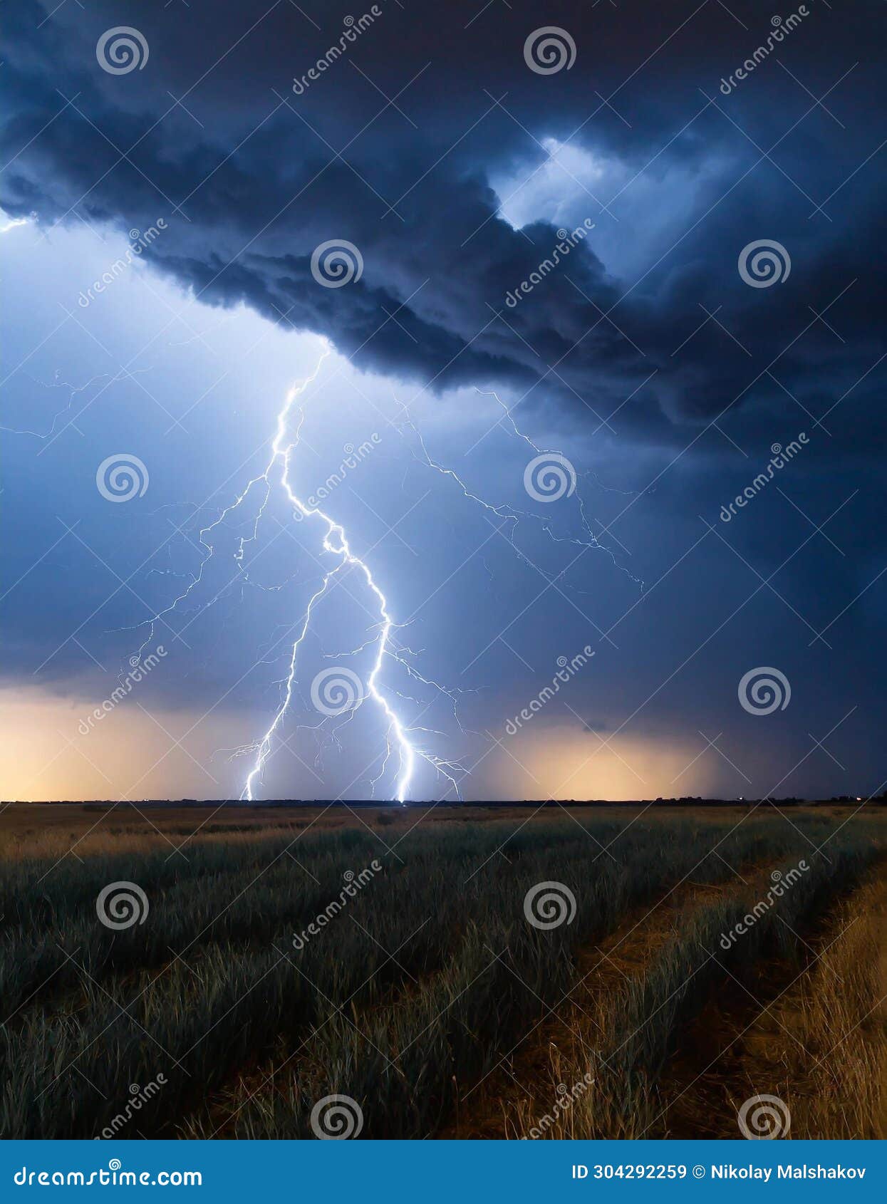 Storm with Lightning in the Field. Stock Image - Image of night, energy ...