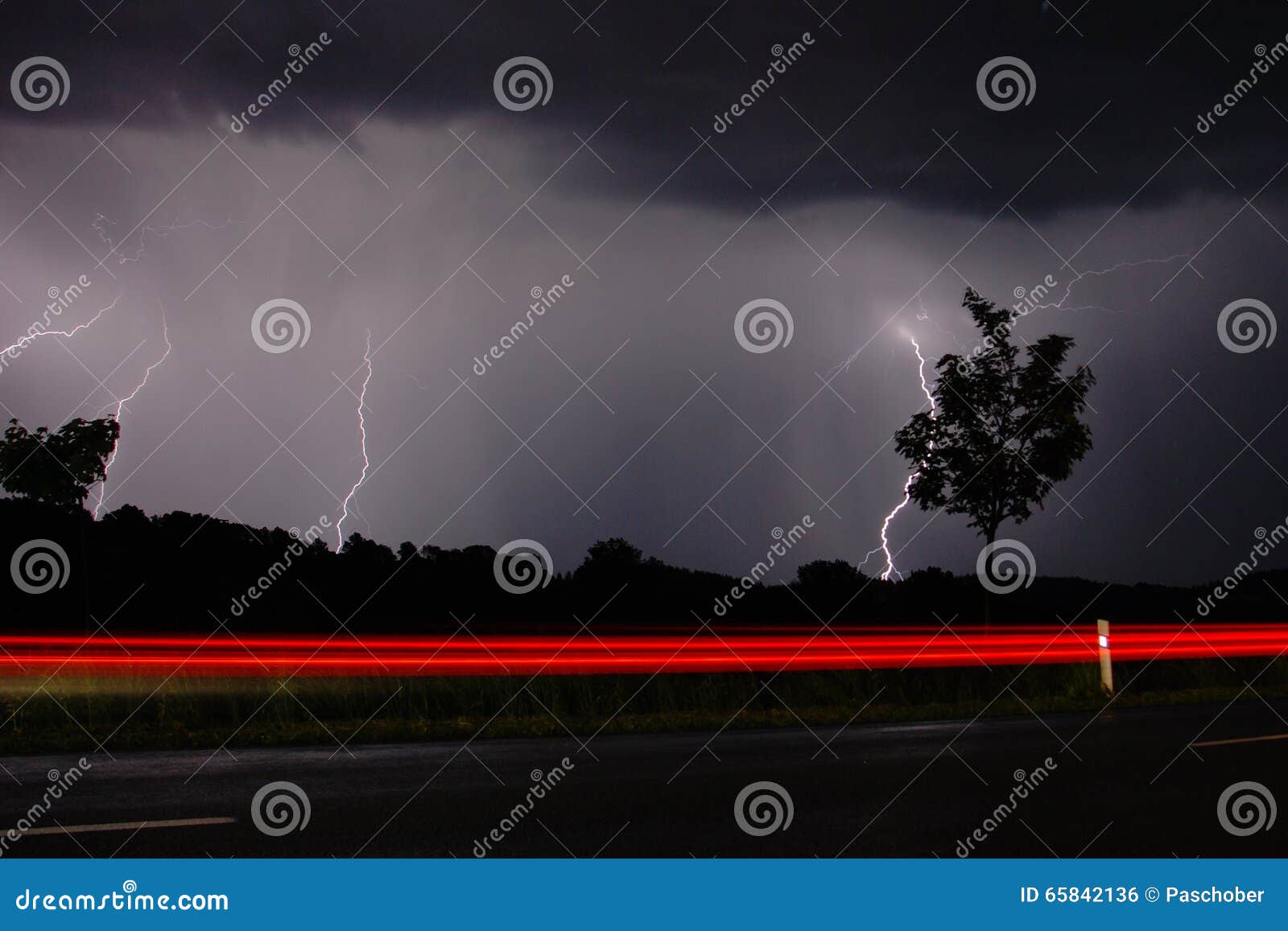 Storm and Lightning at Night I., on the Road Stock Photo - Image of ...
