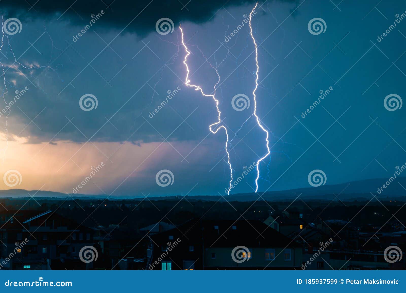 Storm and Lightning Over City during Day Stock Image - Image of climate ...