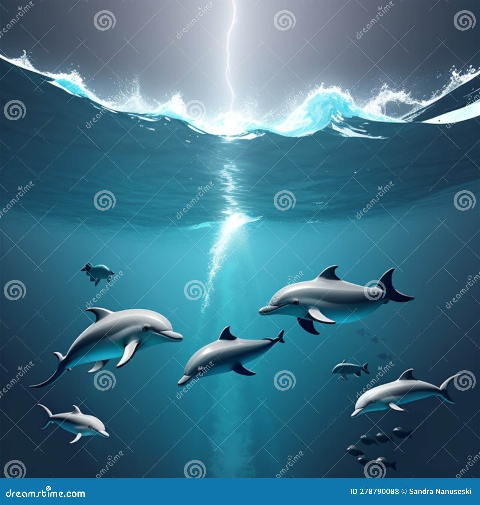 Storm on the Ocean. Flashlite Strike the Water Stock Illustration ...