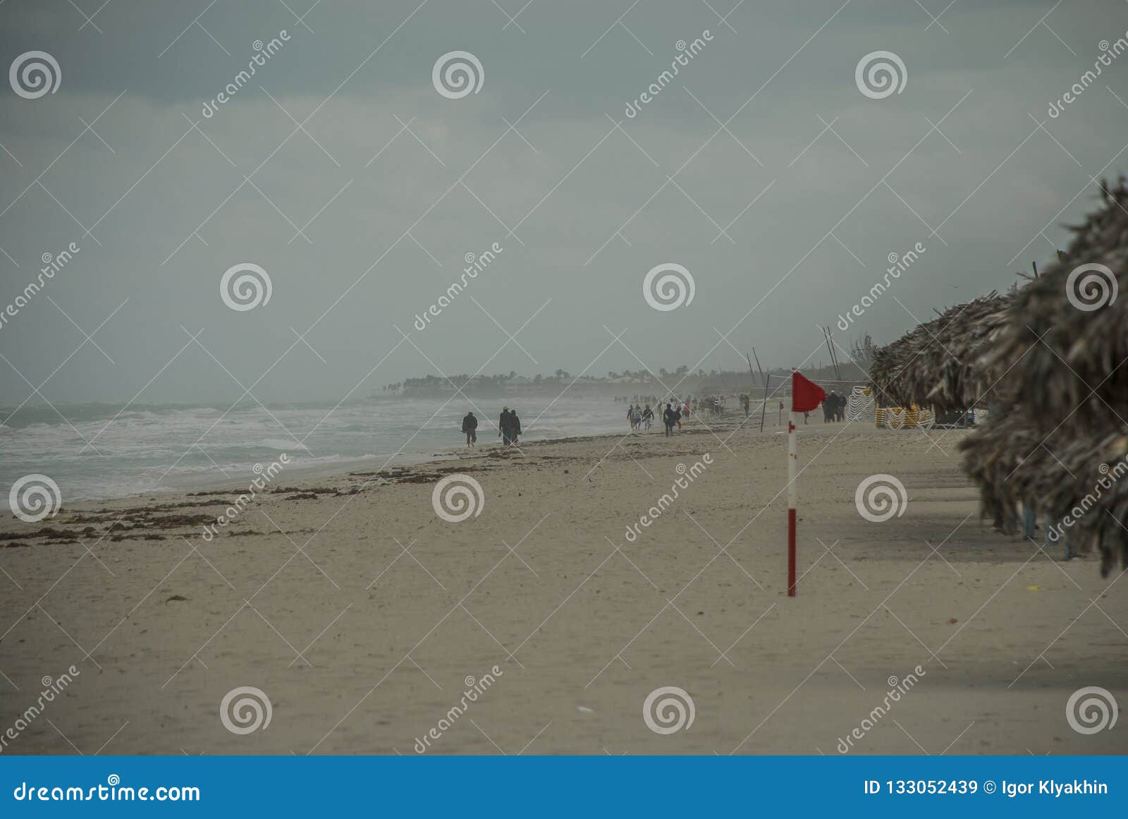 Storm in the Ocean Posted a Red Flag on the Beach Stock Image - Image ...
