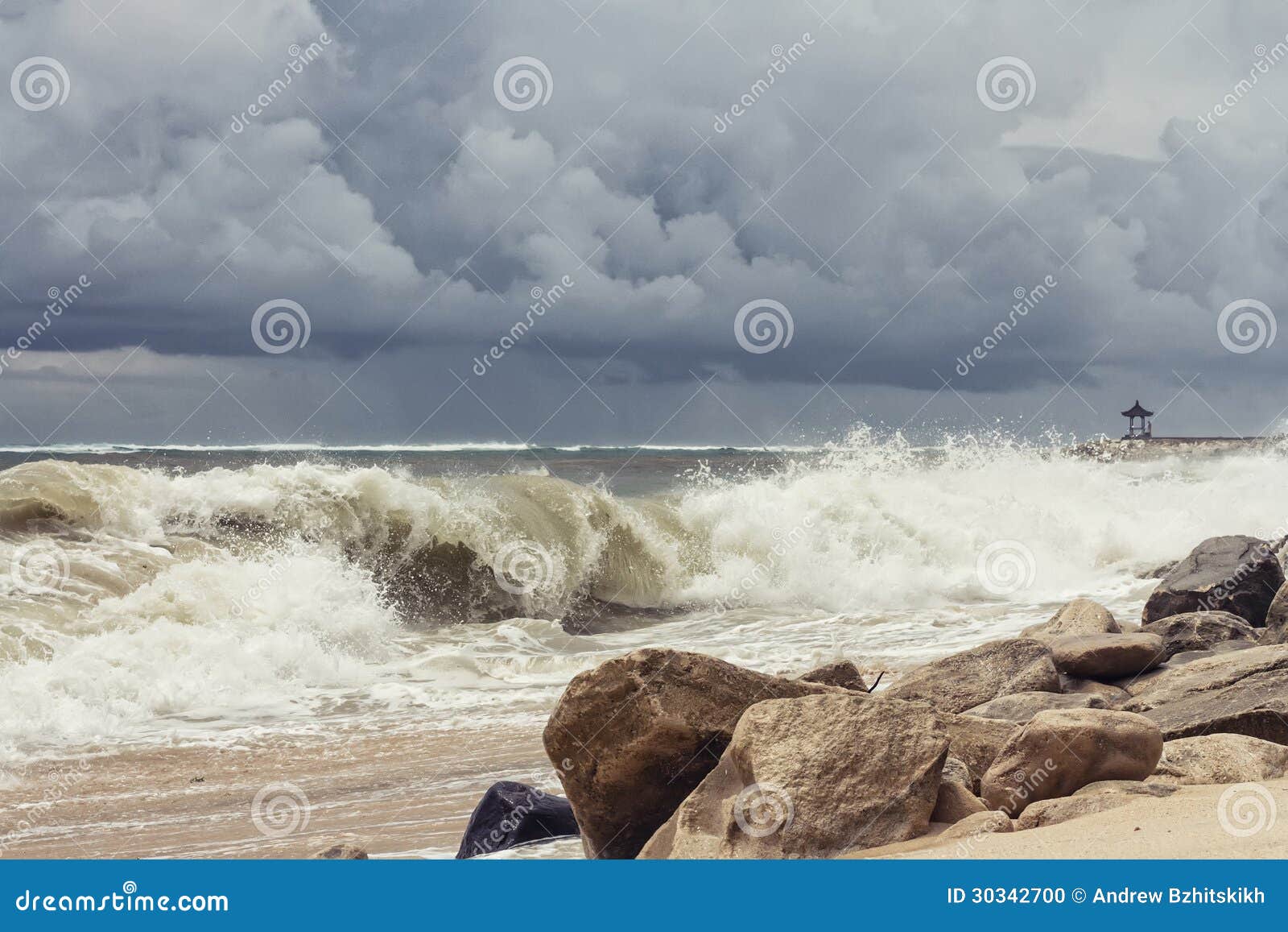 Storm ocean and the temple stock photo. Image of atmosphere - 30342700