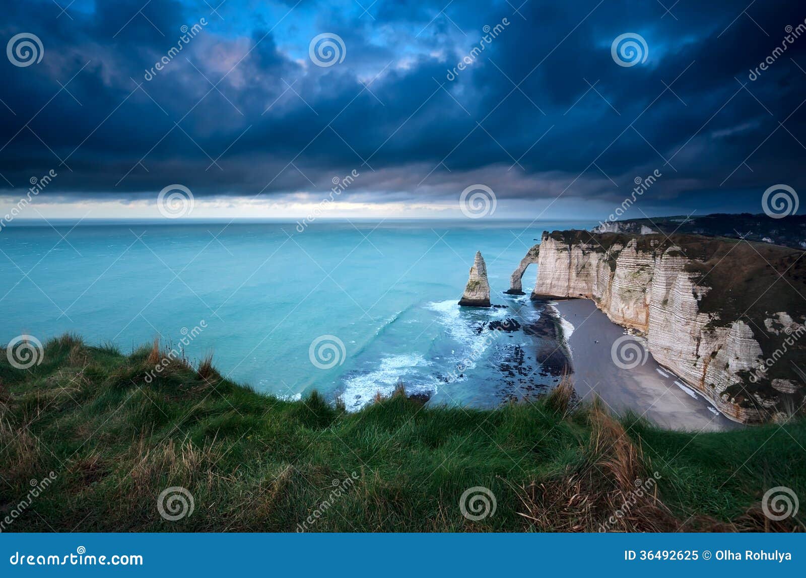 Storm Over Cliffs in Atlantic Ocean Stock Image - Image of normandie ...