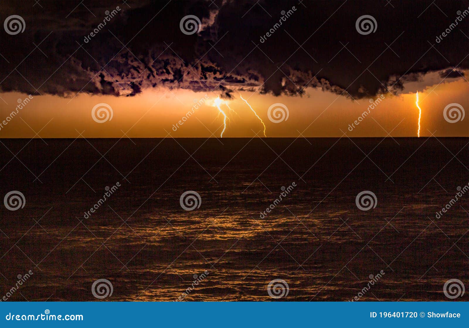 Storm Over the Ocean with Lightning Stock Photo - Image of bright ...