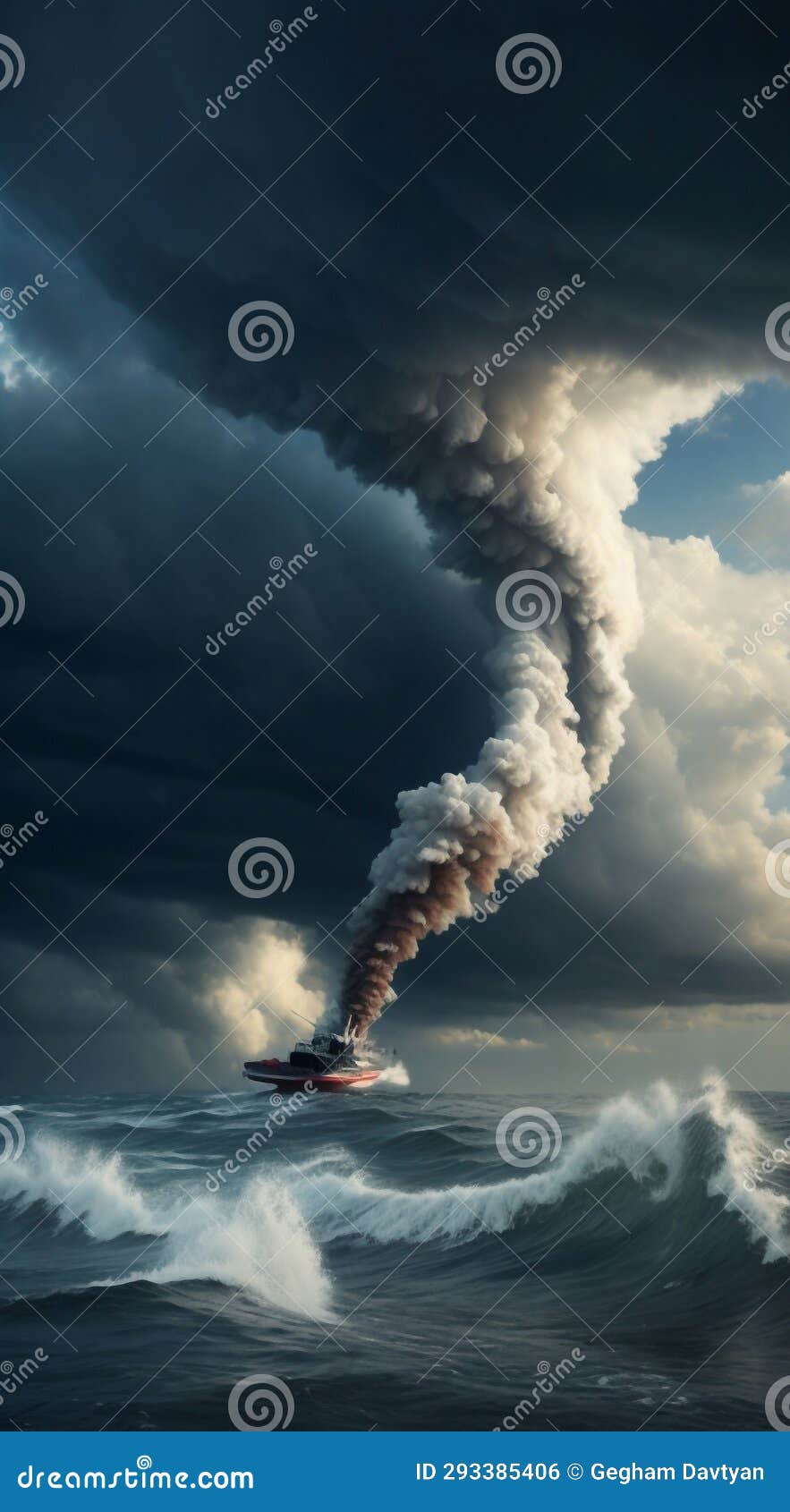 Storm Over the Ocean, Power Wind Over the Sea, Tornado Scenne on the ...