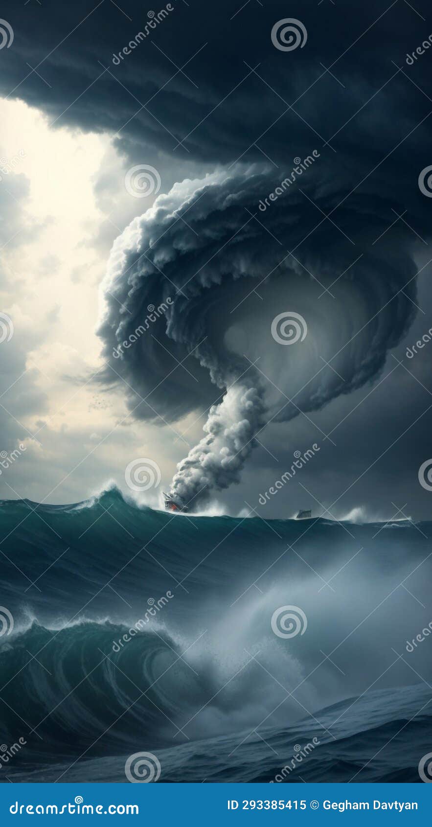 Storm Over the Ocean, Power Wind Over the Sea, Tornado Scenne on the ...