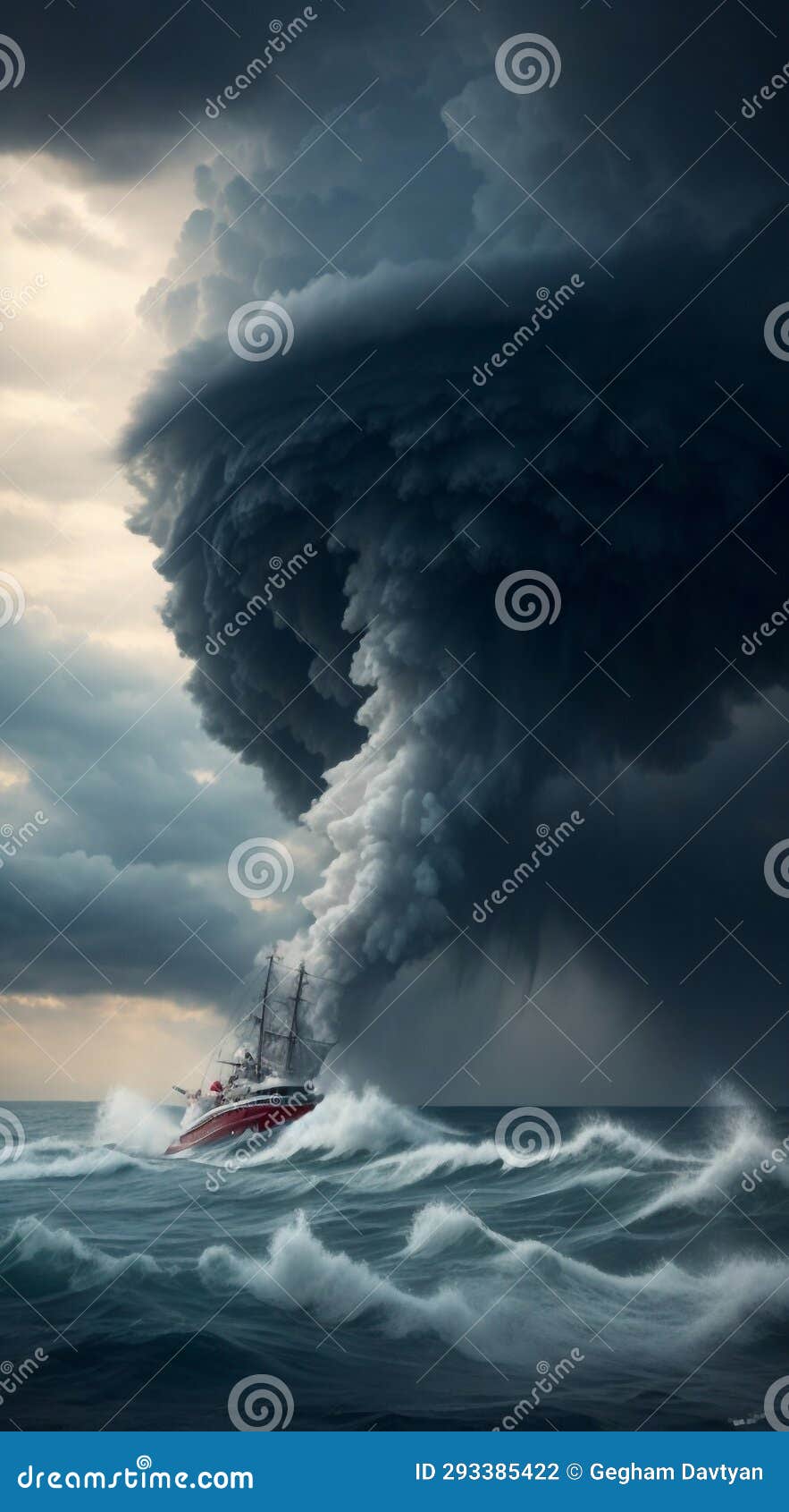 Storm Over the Ocean, Power Wind Over the Sea, Tornado Scenne on the ...