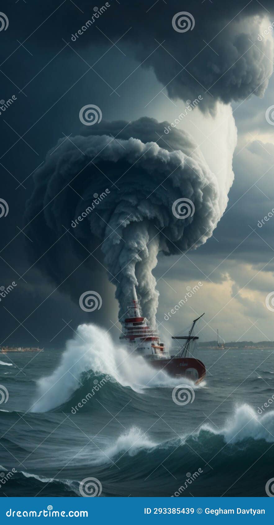 Storm Over the Ocean, Power Wind Over the Sea, Tornado Scenne on the ...