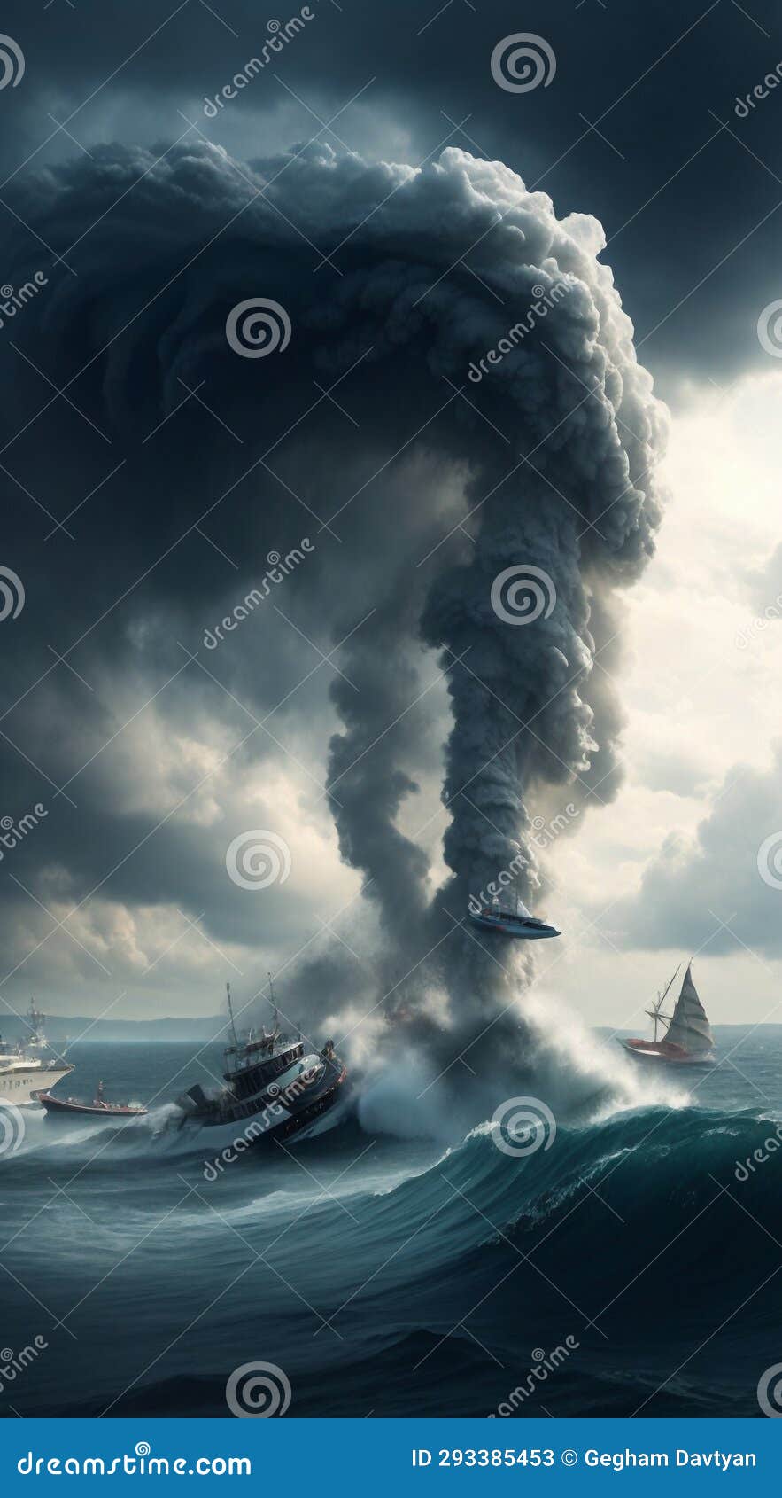 Storm Over the Ocean, Power Wind Over the Sea, Tornado Scenne on the ...