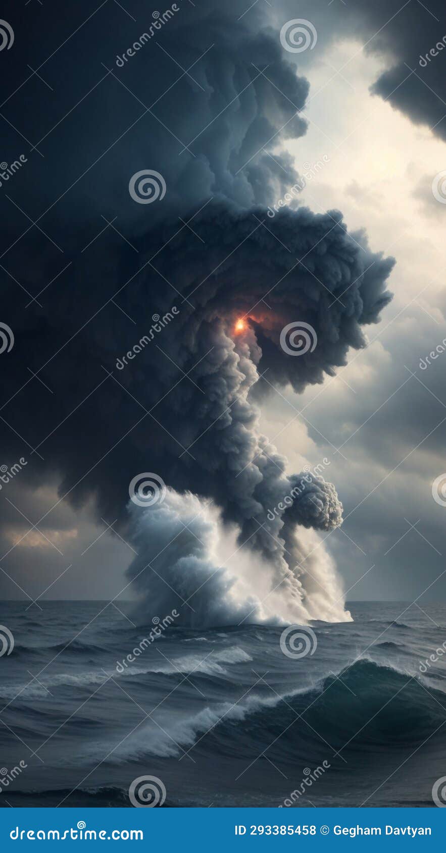 Storm Over the Ocean, Power Wind Over the Sea, Tornado Scenne on the ...