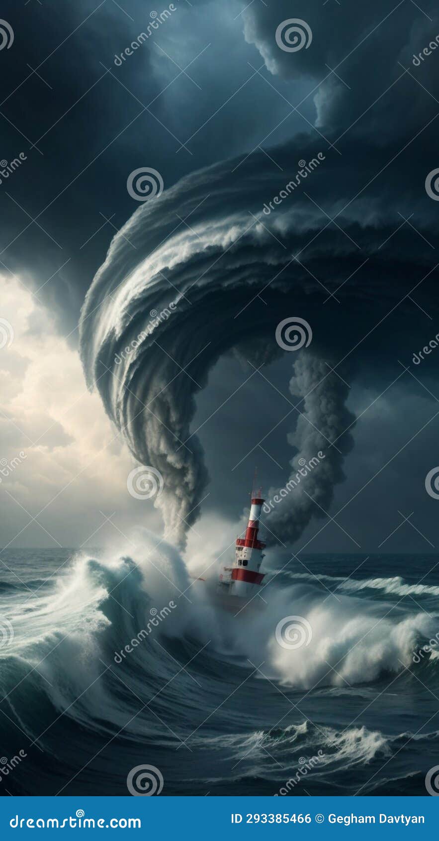 Storm Over the Ocean, Power Wind Over the Sea, Tornado Scenne on the ...