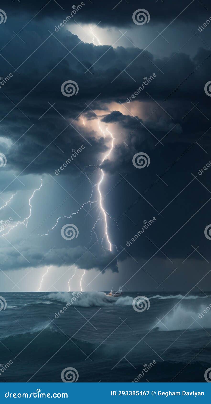 Storm Over the Ocean, Power Wind Over the Sea, Tornado Scenne on the ...