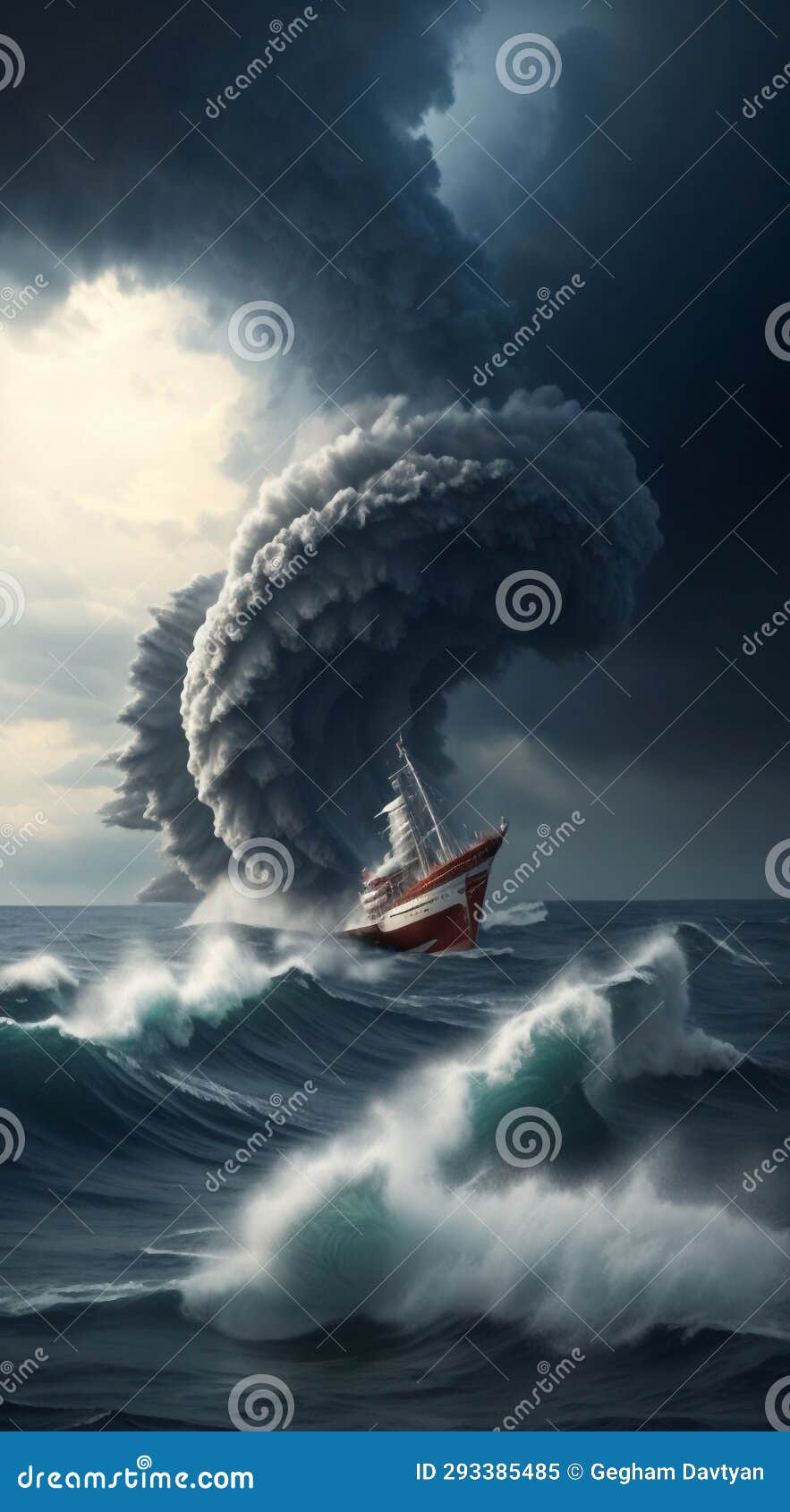 Storm Over the Ocean, Power Wind Over the Sea, Tornado Scenne on the ...