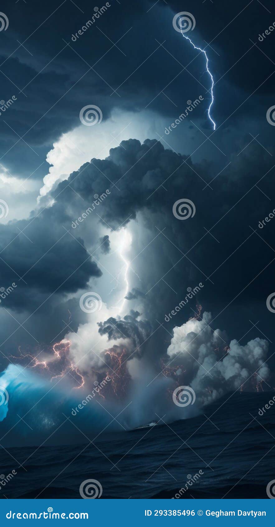 Storm Over the Ocean, Power Wind Over the Sea, Tornado Scenne on the ...