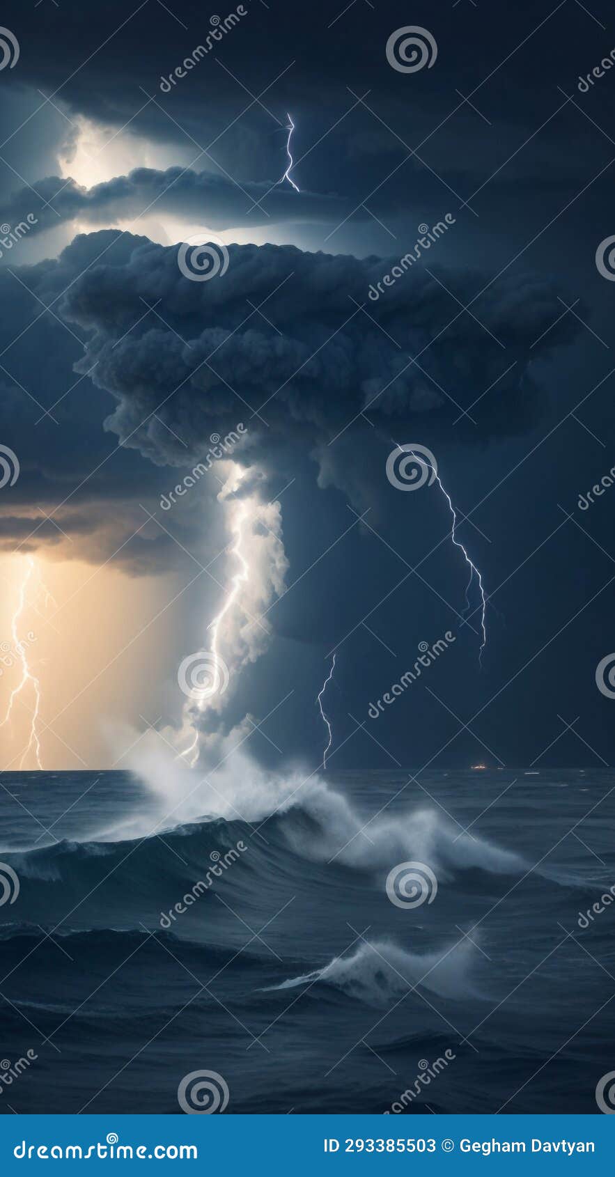 Storm Over the Ocean, Power Wind Over the Sea, Tornado Scenne on the ...