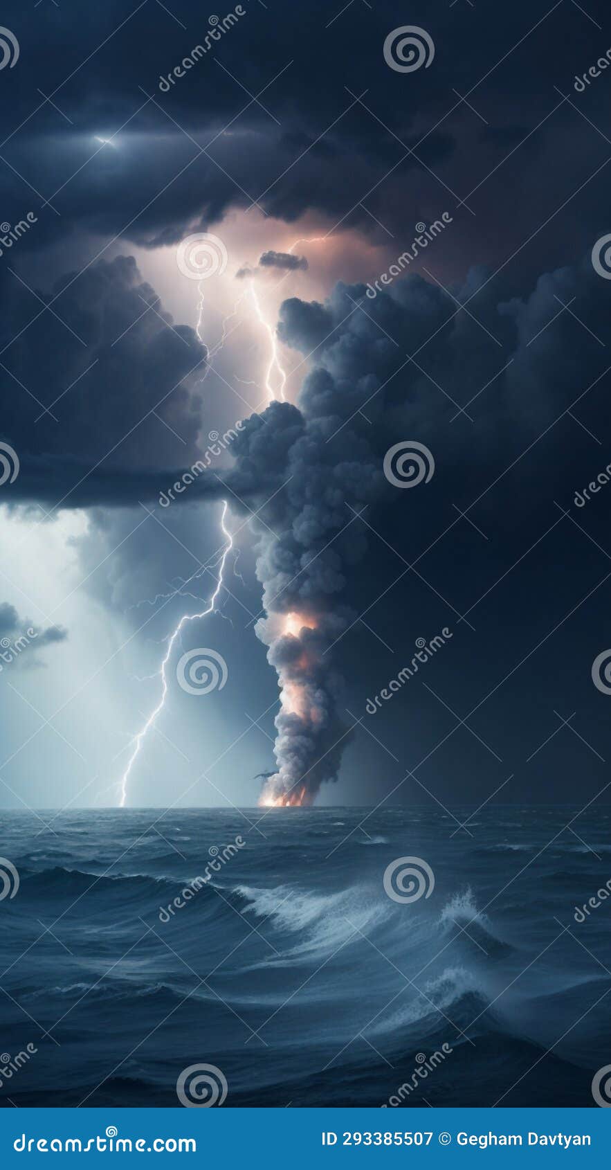 Storm Over the Ocean, Power Wind Over the Sea, Tornado Scenne on the ...