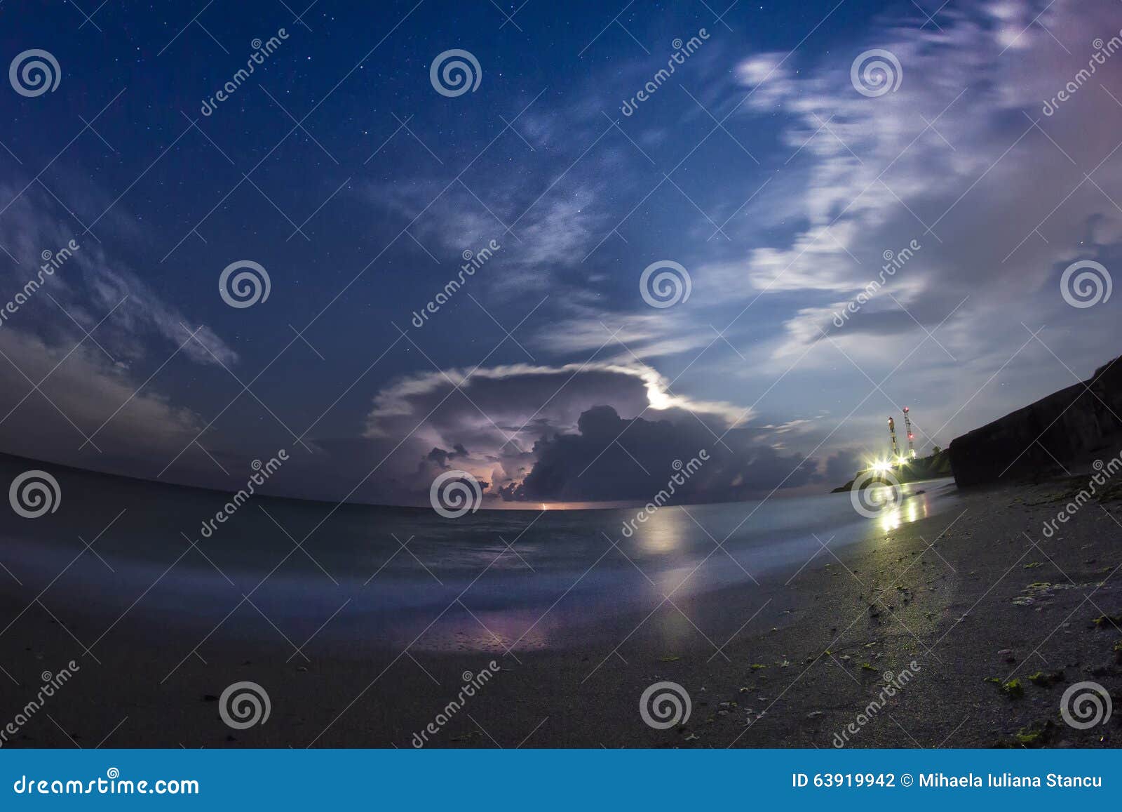 Storm over the sea stock photo. Image of starry, bolt - 63919942