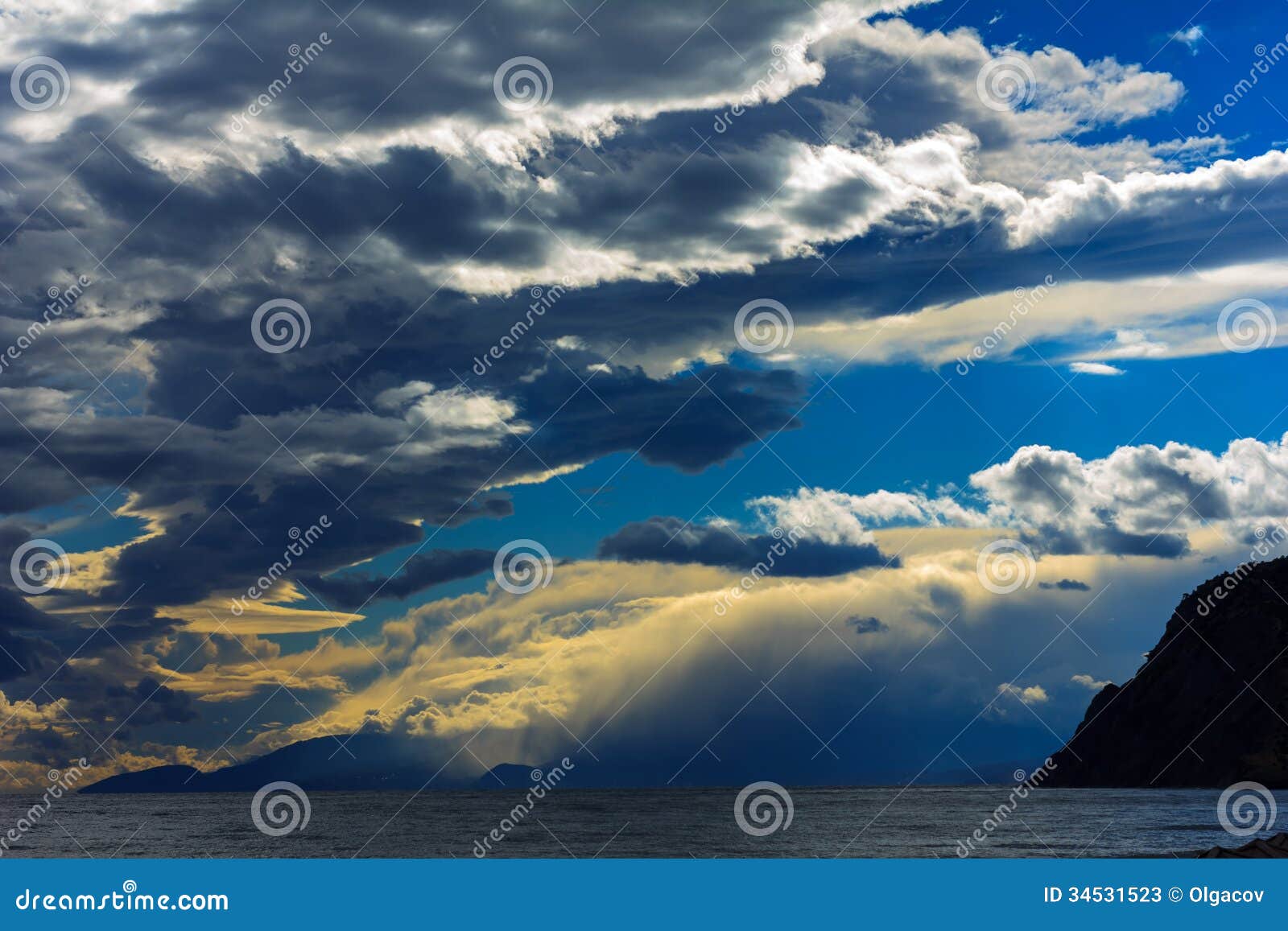 The Storm Over the Sea at Sunset Stock Image - Image of season, light ...