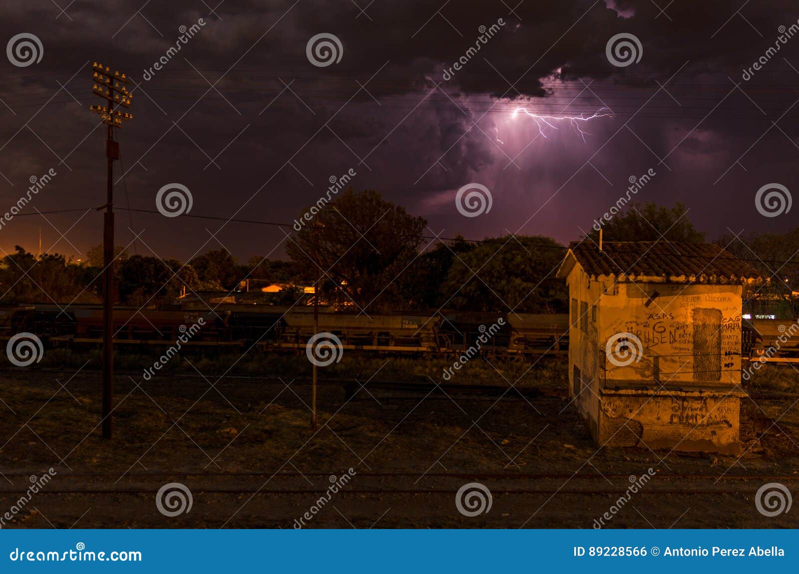 Thunderstorm Over Railroad Tracks Stock Photo - Image of building ...