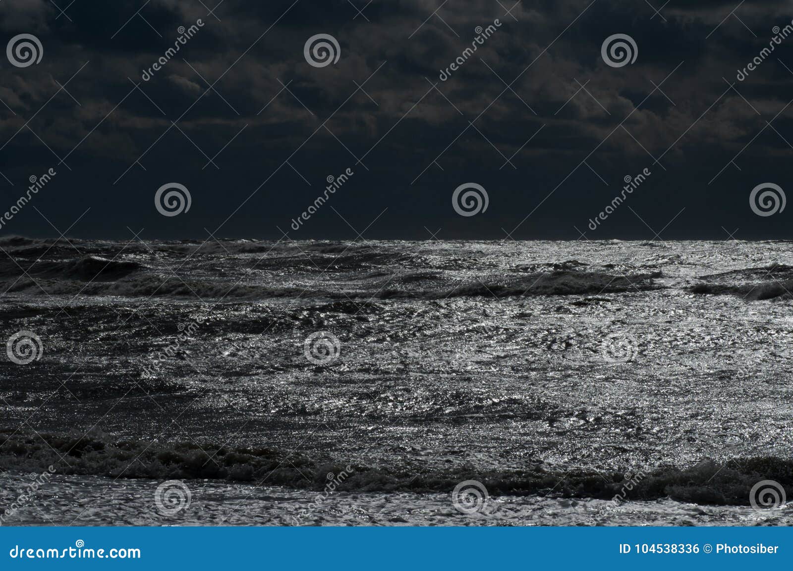 Storm on the Sea in the Night Light Stock Photo - Image of dangerous ...